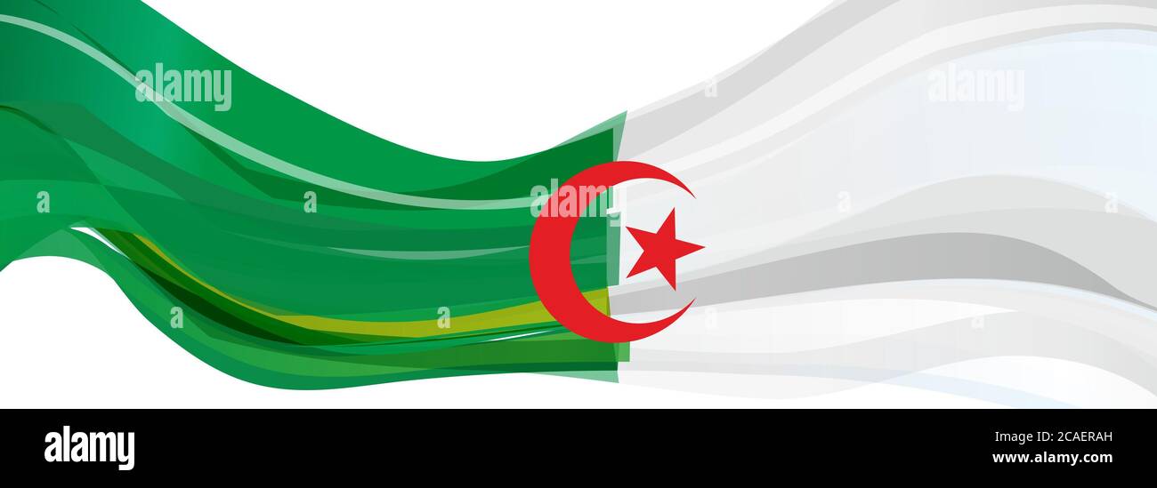 Flag of Algeria, green white with a red five-pointed star and crescent ...