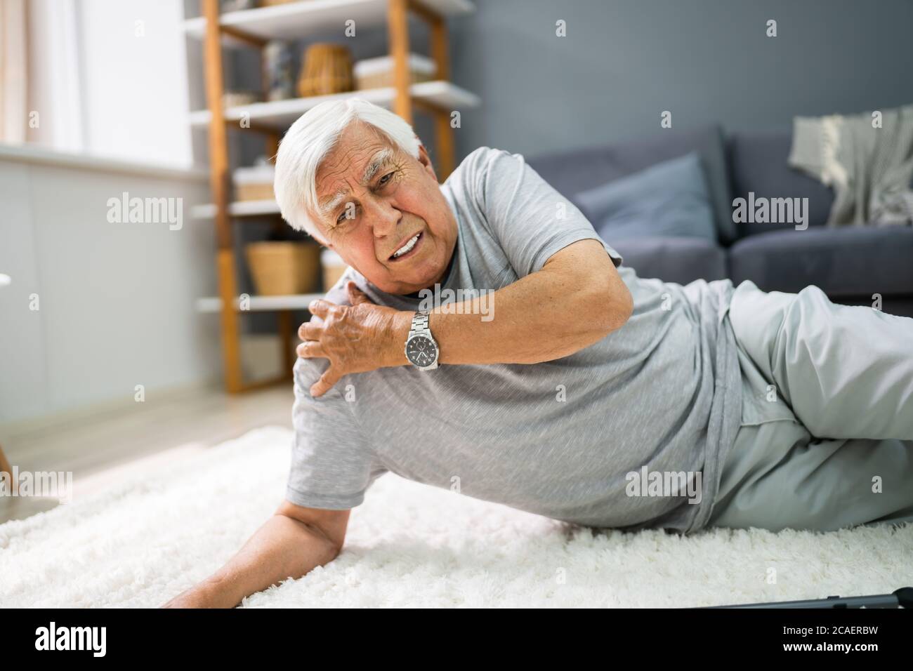 Elderly Senior Man Slip And Fall. Fallen Old Person Stock Photo - Alamy