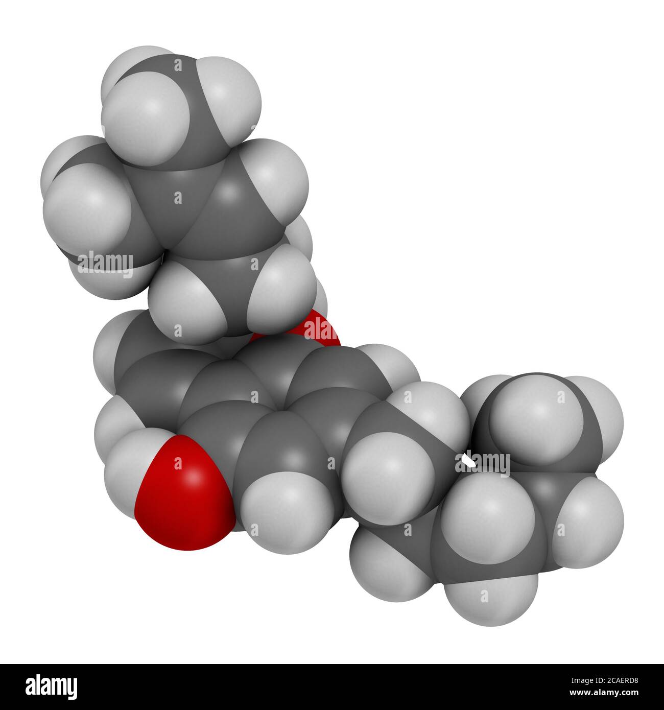 Cannabichromene or CBC cannabinoid molecule. 3D rendering. Atoms are ...