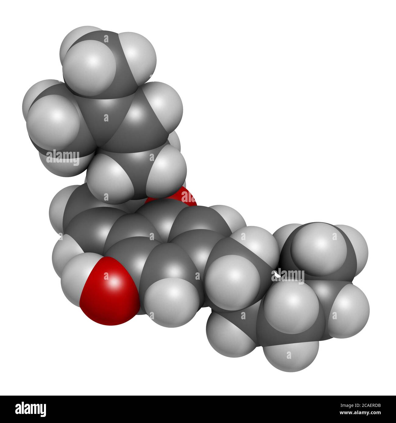 Cannabichromene or CBC cannabinoid molecule. 3D rendering. Atoms are ...