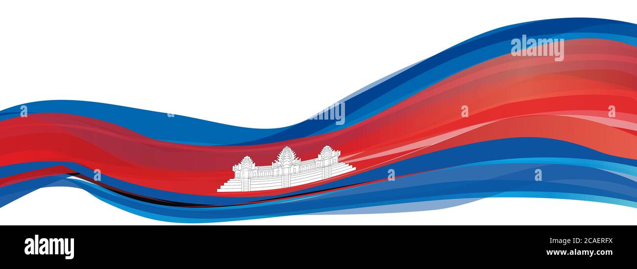 Flag of Cambodia, blue red with the temple of the white color the Flag ...
