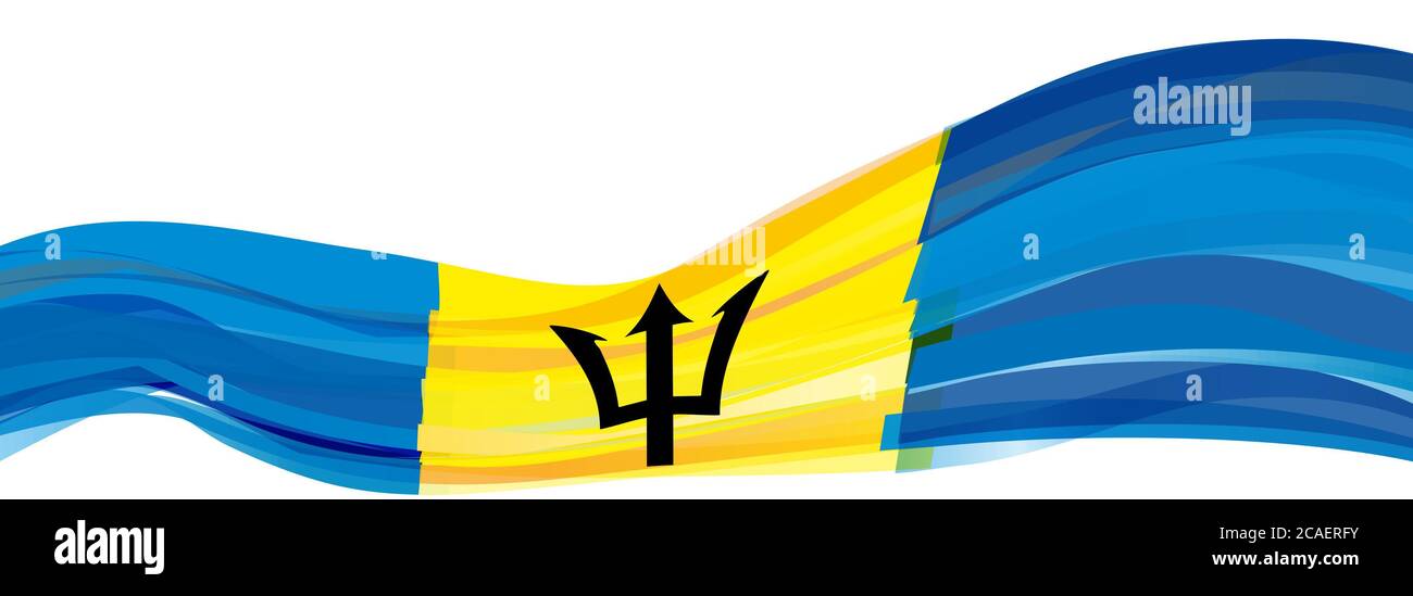 Flag of Barbados, blue yellow with black Trident Flag of Barbados Stock ...
