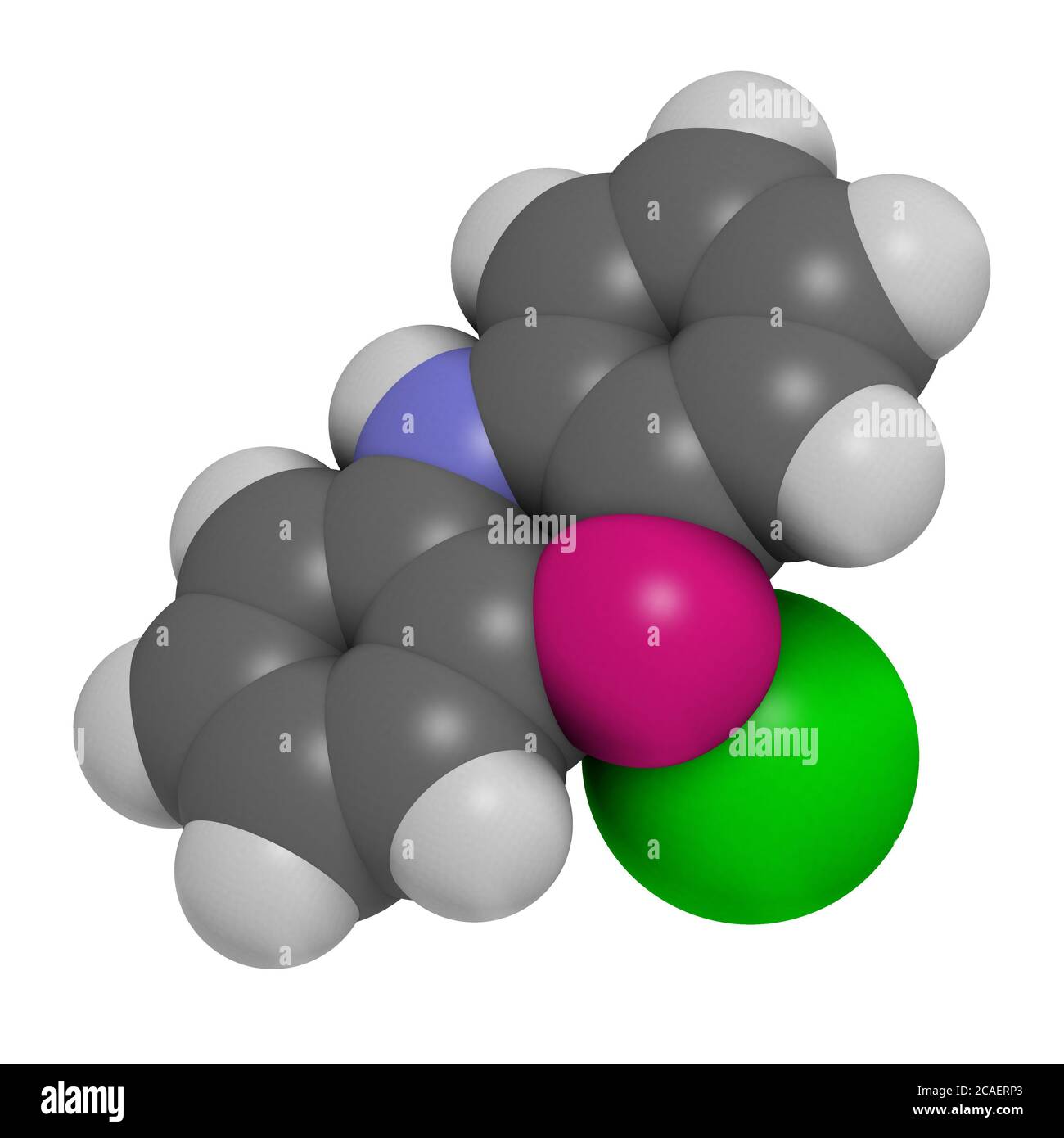 Adamsite or DM riot control agent. 3D rendering. Atoms are represented ...