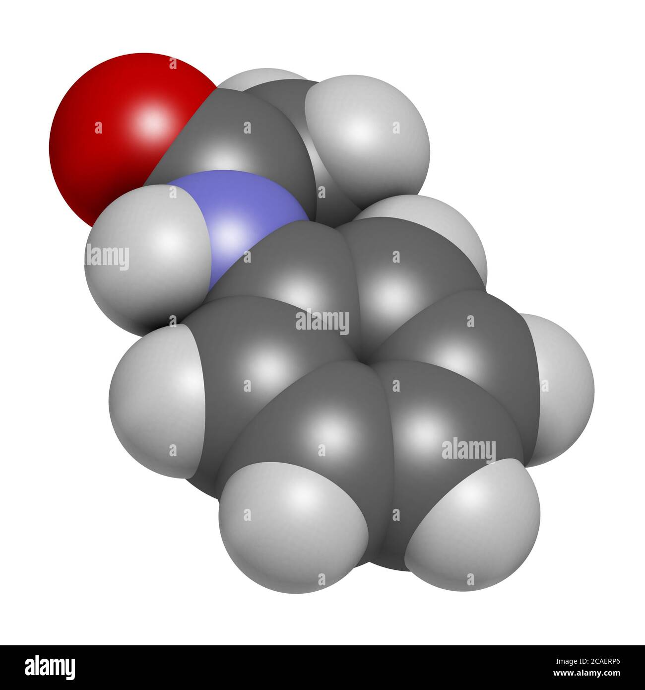 Acetanilide analgesic drug molecule (obsolete). 3D rendering. Atoms are ...