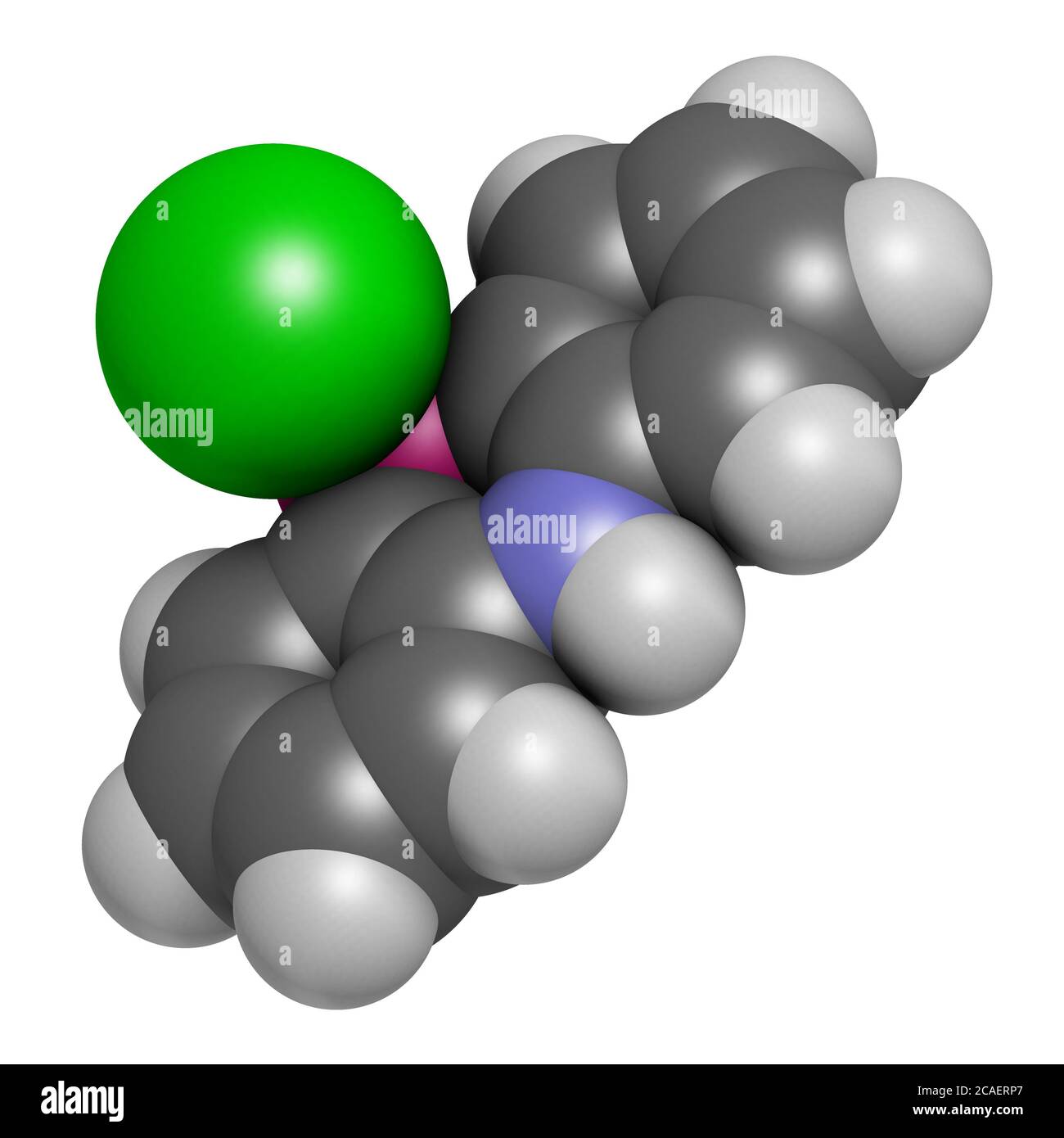 Adamsite or DM riot control agent. 3D rendering. Atoms are represented ...
