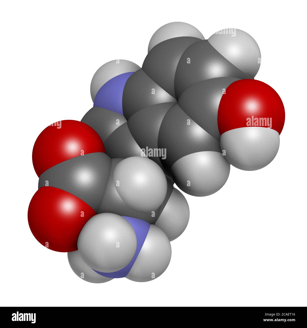 5-Hydroxytryptophan amino acid molecule. 3D rendering. Atoms are ...