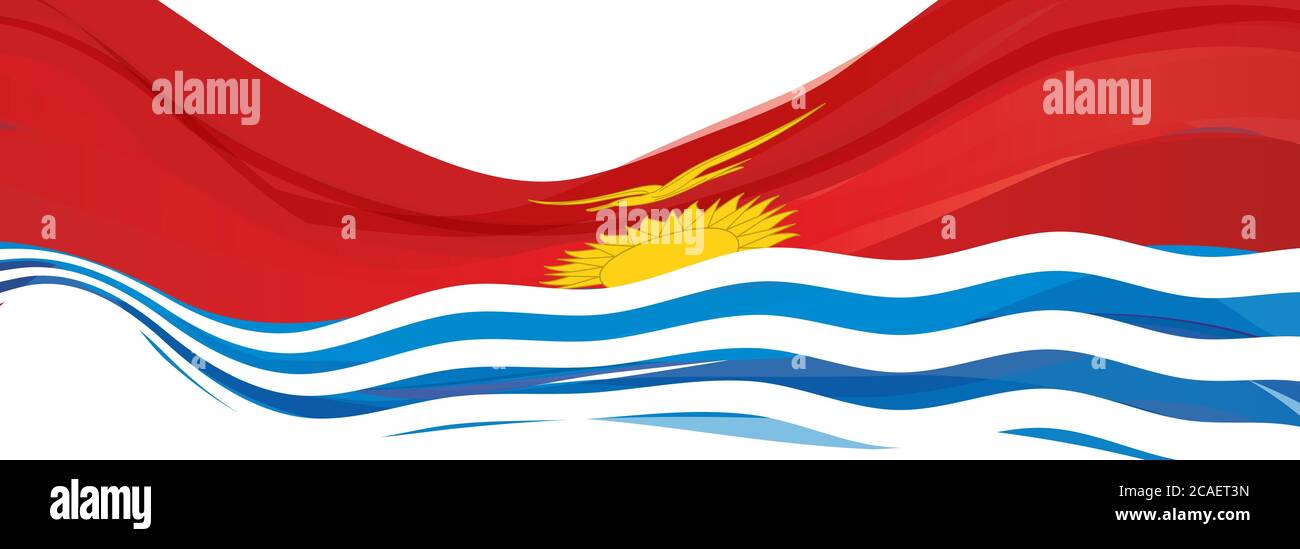 Flag of Kiribati, red with blue and white waves and the rising sun Flag ...