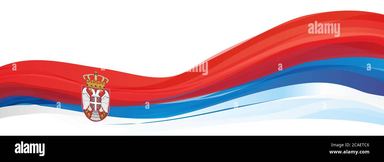 Flag of Serbia, red blue white with coat of arms Flag of the Republic ...