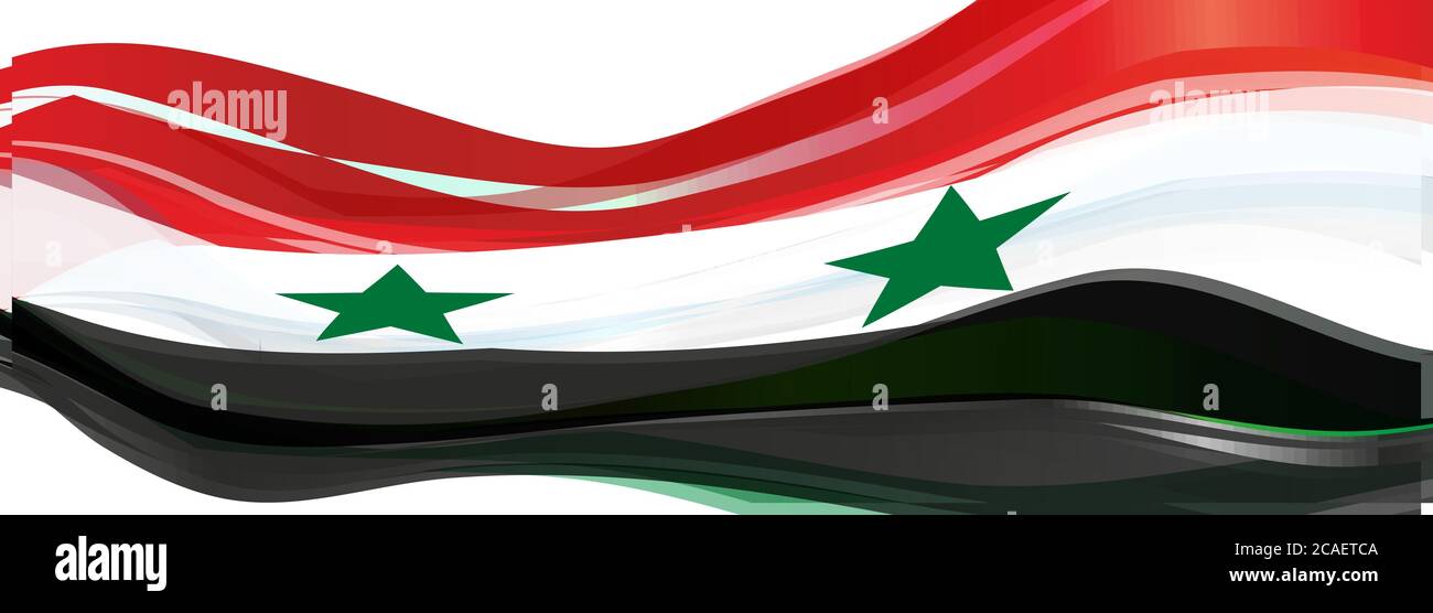 Flag of Syria, red white black with green stars on the Flag of the ...