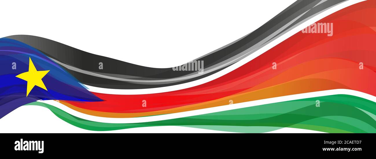 Flag of South Sudan, black-red-green with a blue triangle and yellow ...