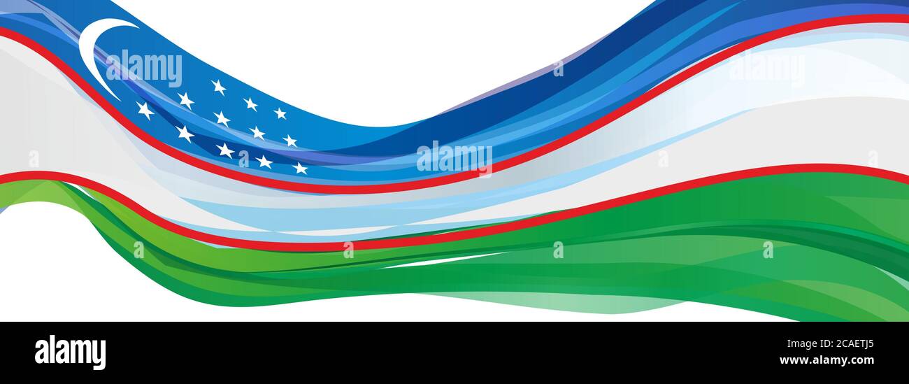 Flag of Uzbekistan, blue white green flag of the Republic of Uzbekistan ...
