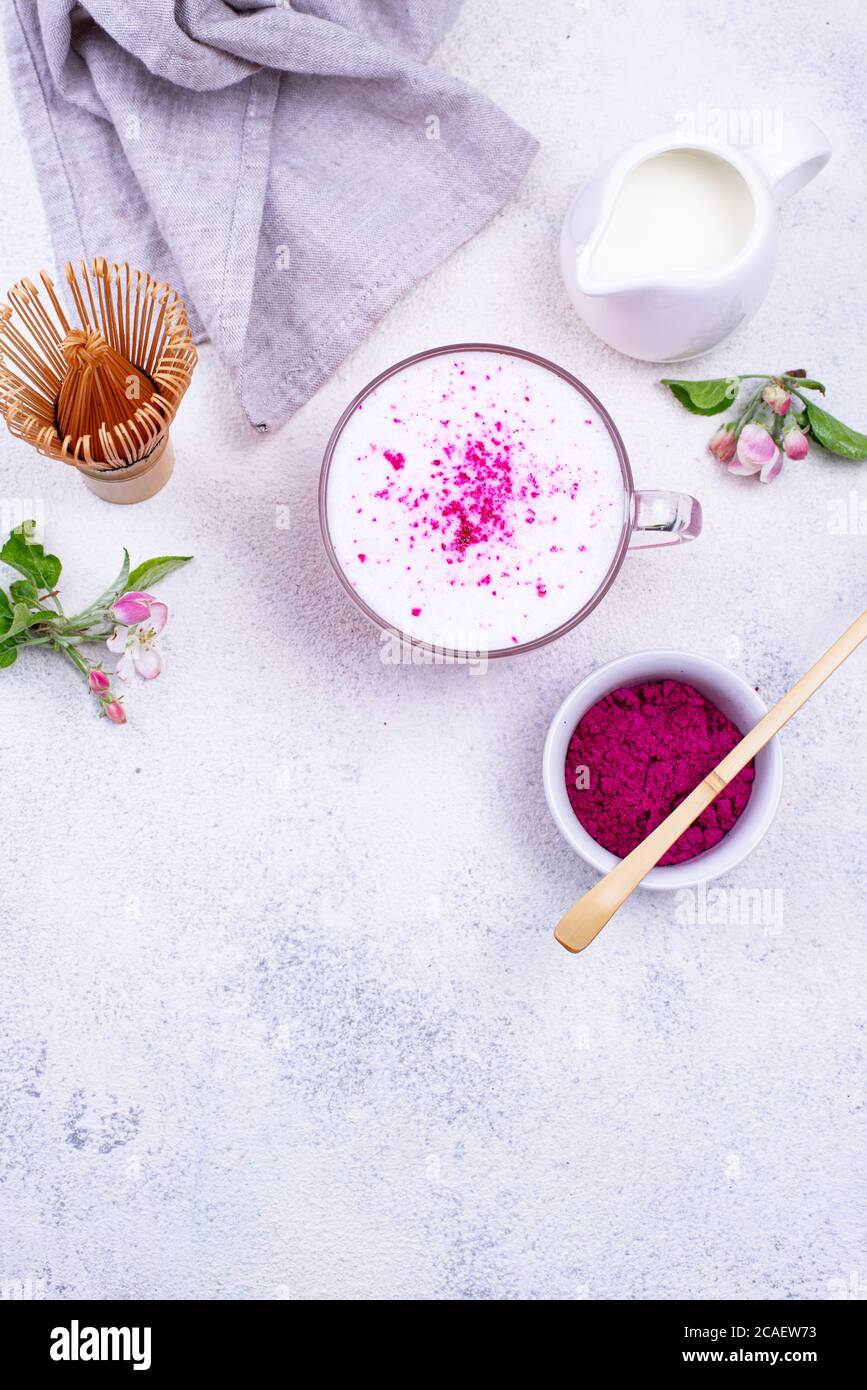 Pink matcha latte with milk Stock Photo - Alamy