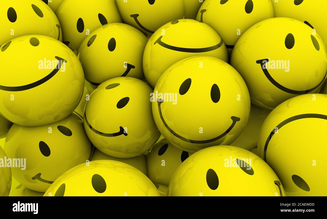 Illustration of an abundance of yellow sphere smiley faces Stock Photo ...