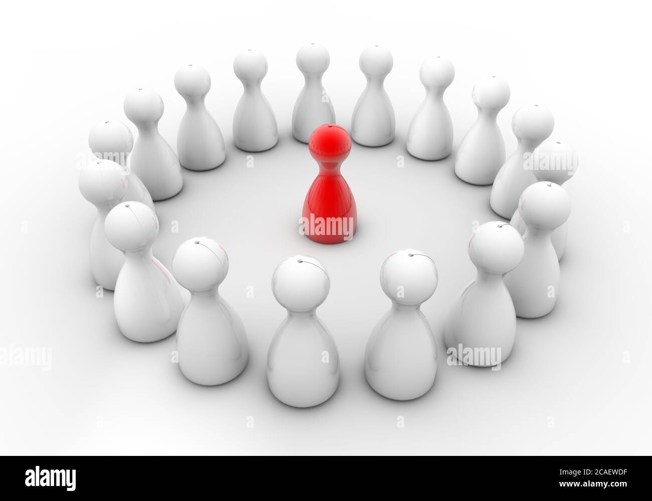 Illustration of red leader figure surrounded by white figures on a ...