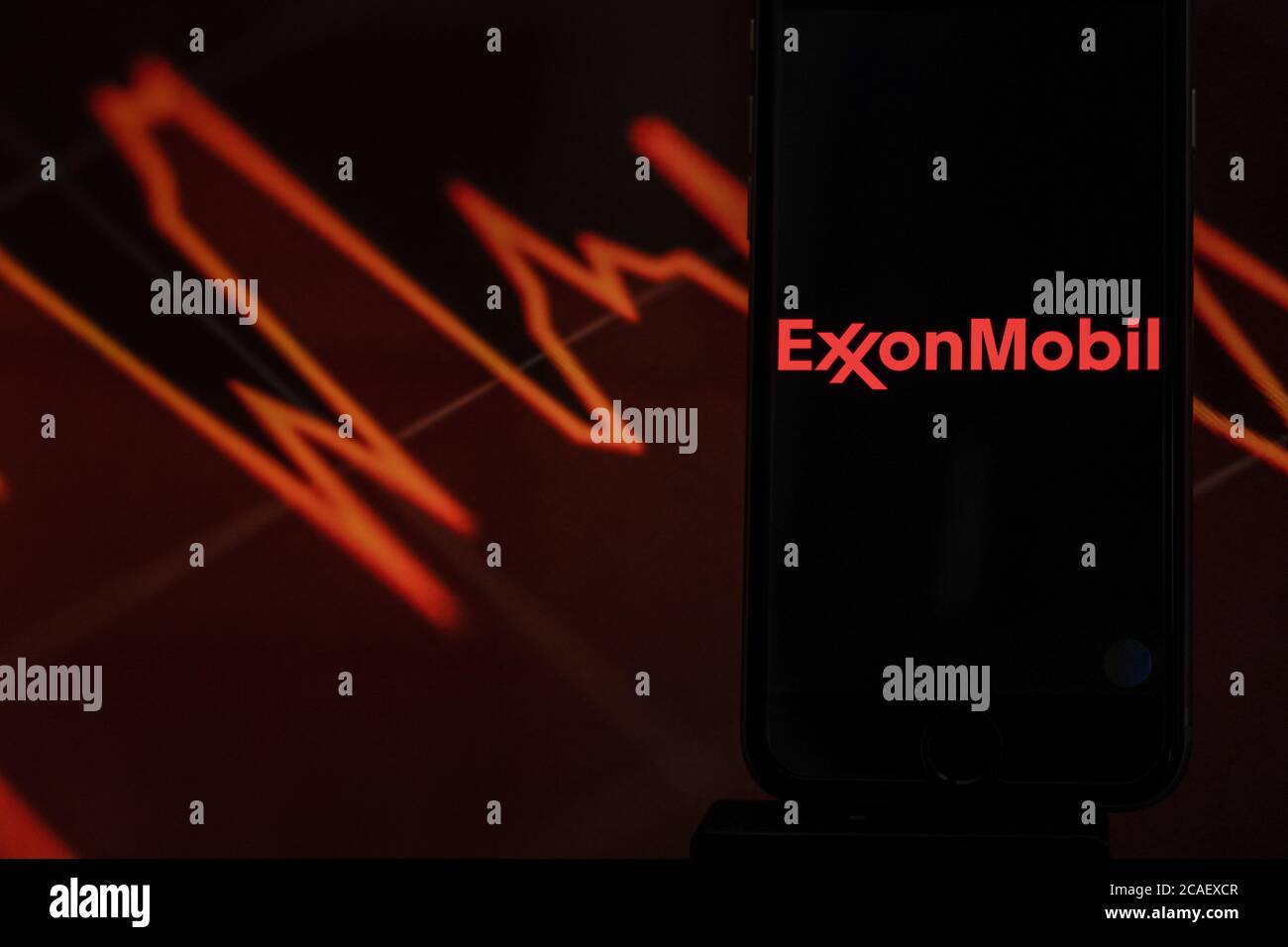 In this photo illustration Exxon Mobil logo is seen displayed on a ...
