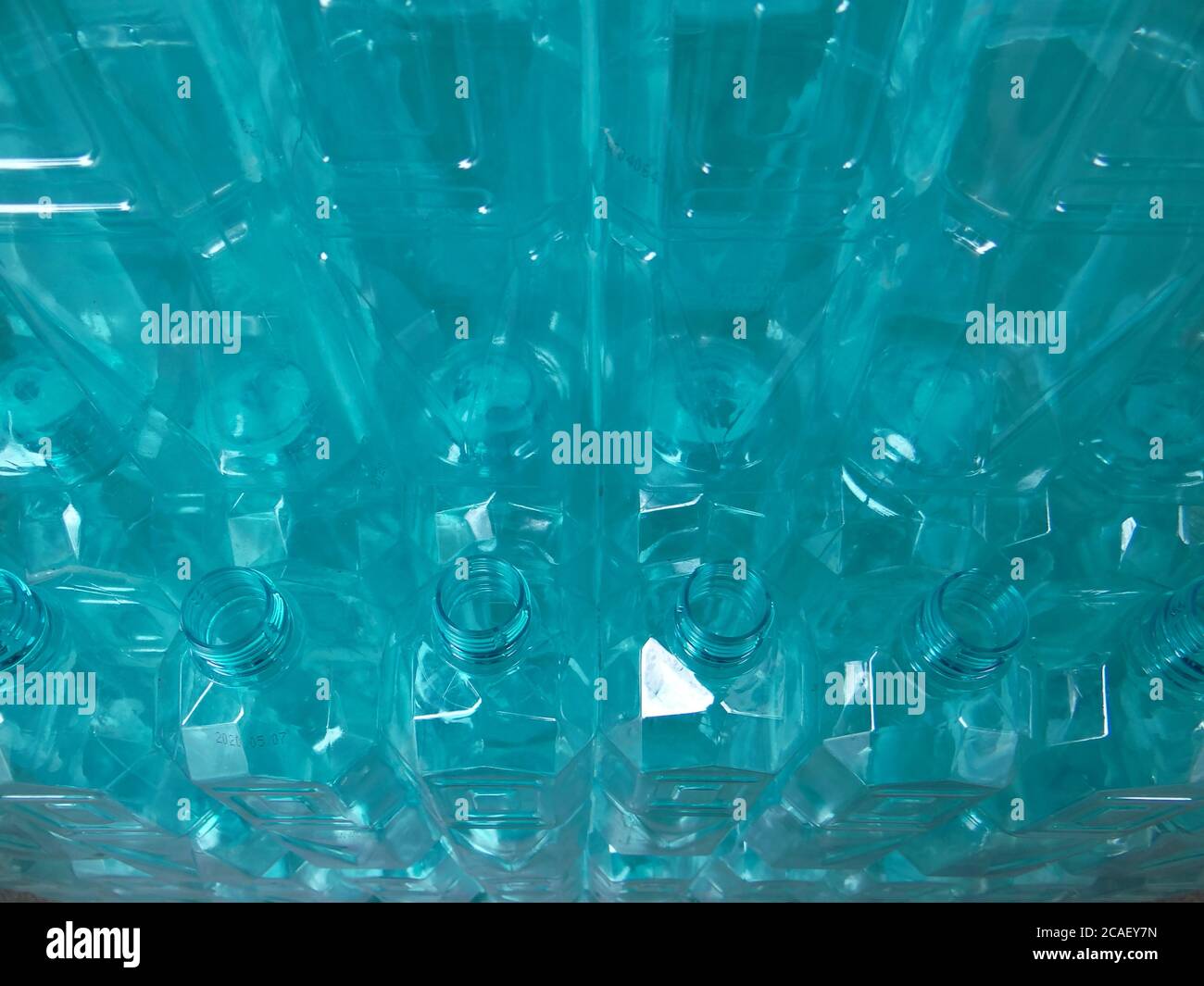 High angle shot of PET plastic bottles bunch- perfect for recycling ...