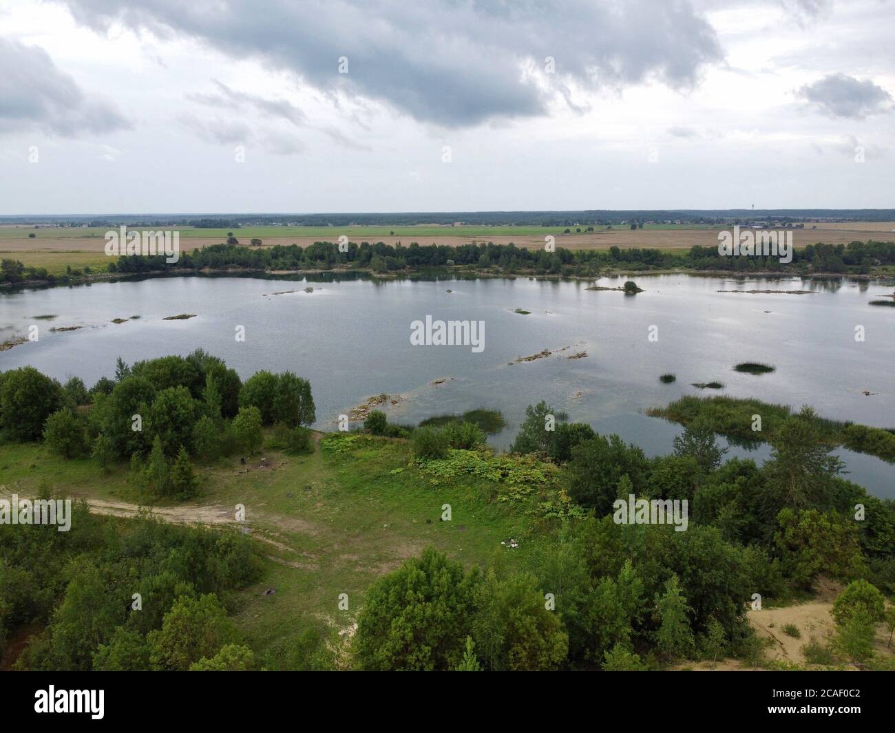 Old flooded sand pit aerial photo Stock Photo - Alamy