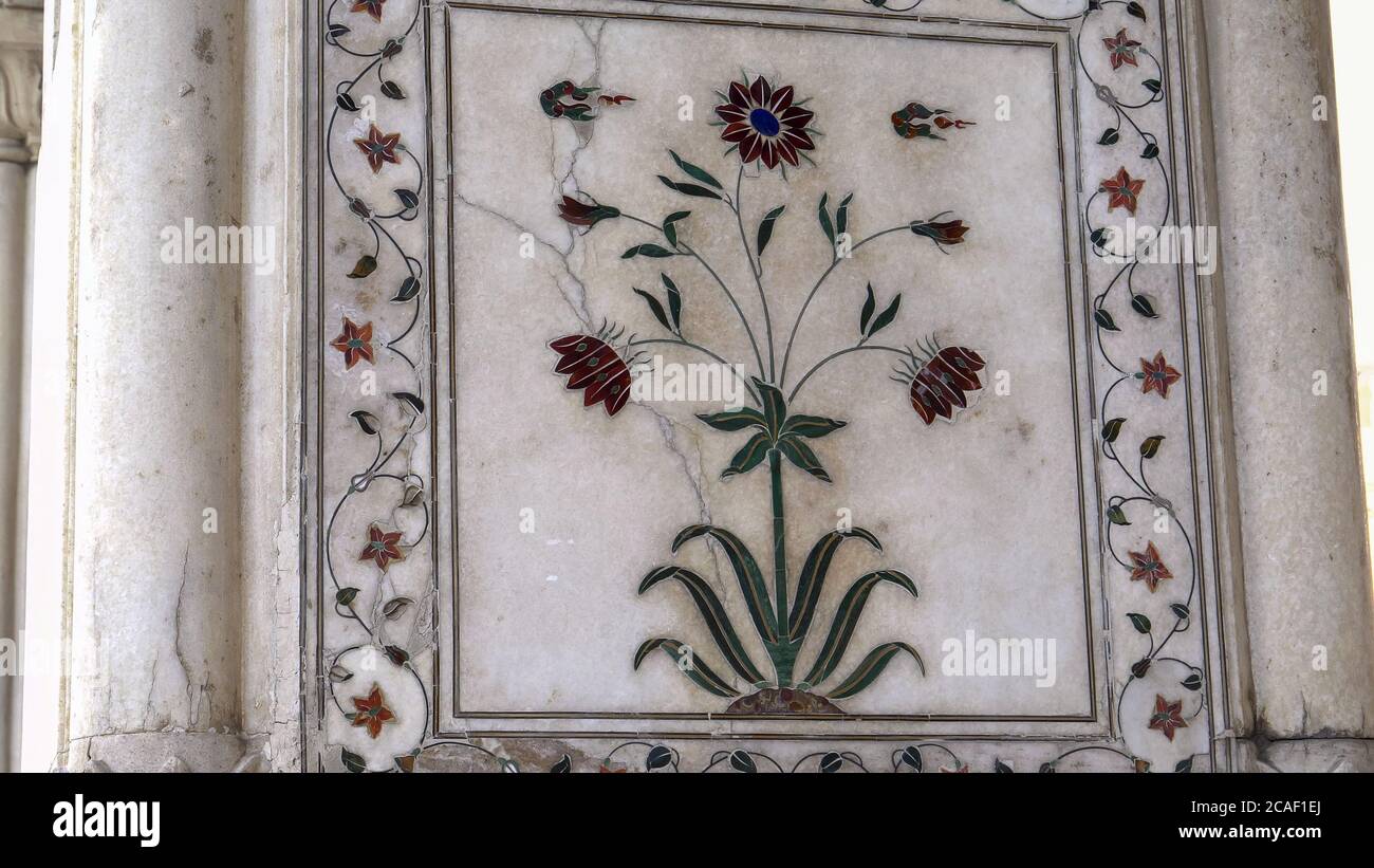 DELHI, INDIA - MARCH 15, 2019: a flower at red fort's diwan-i-khas ...