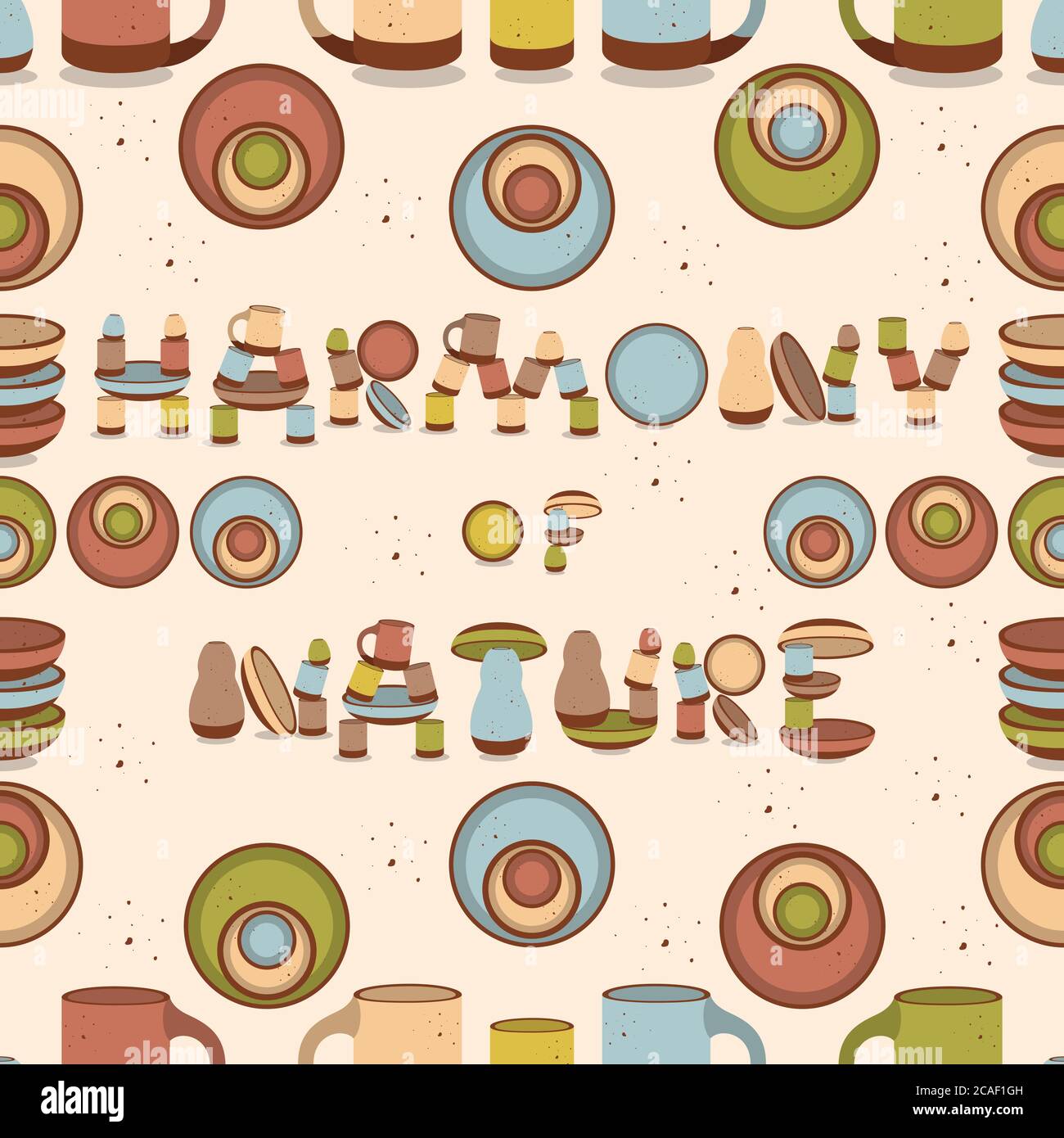 Handmade clay pottery with colored enamel. Text from the dishes ...