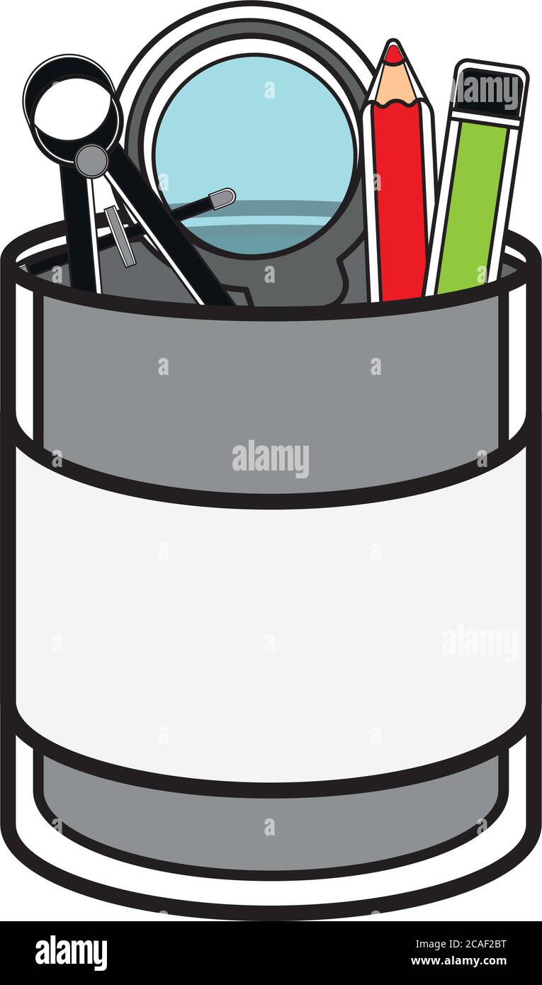 School supplies in a pencil holder - Vector Stock Vector Image & Art ...
