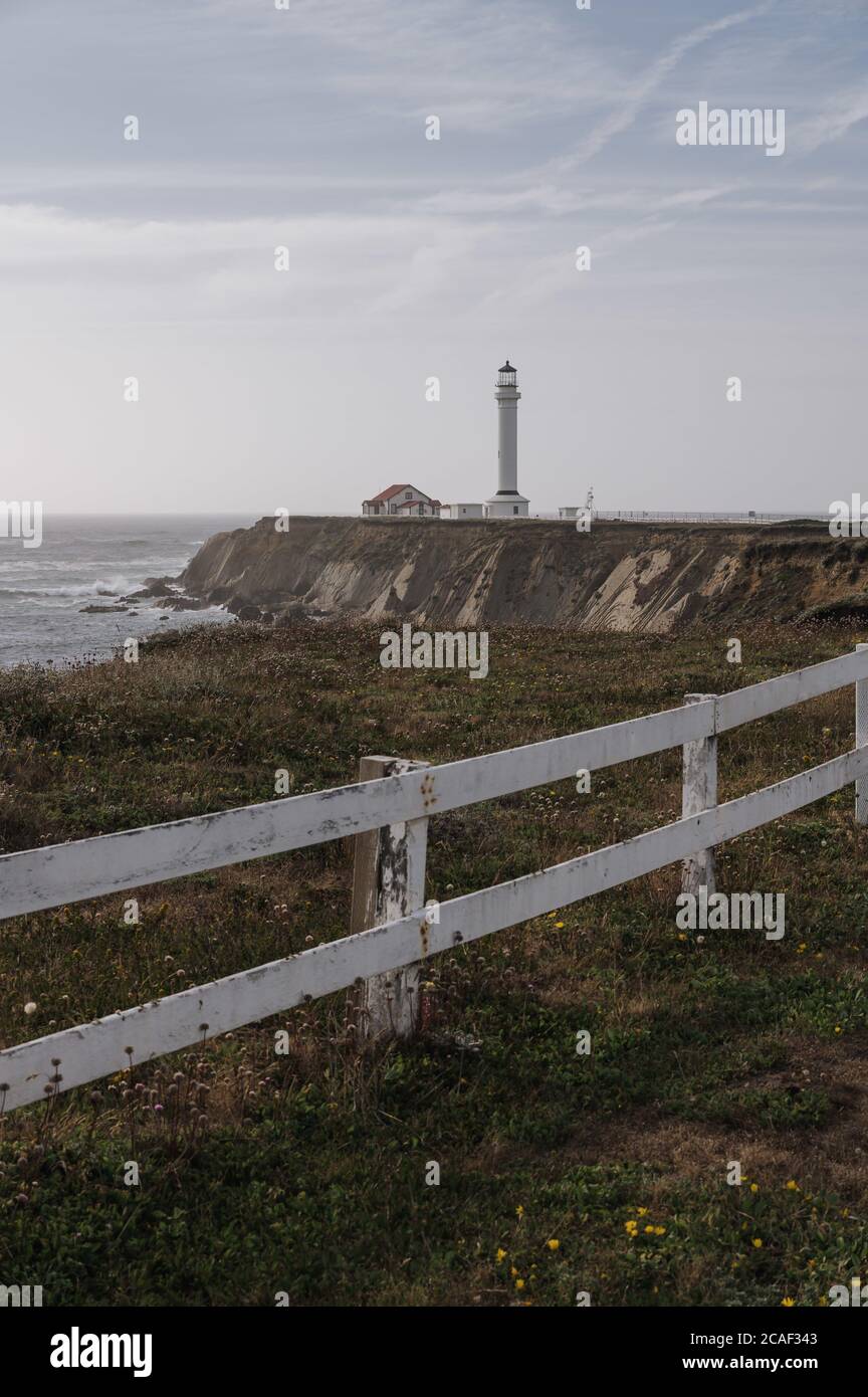 Vertical shot of the Point Arena Lighthouse in Manchester, USA Stock ...