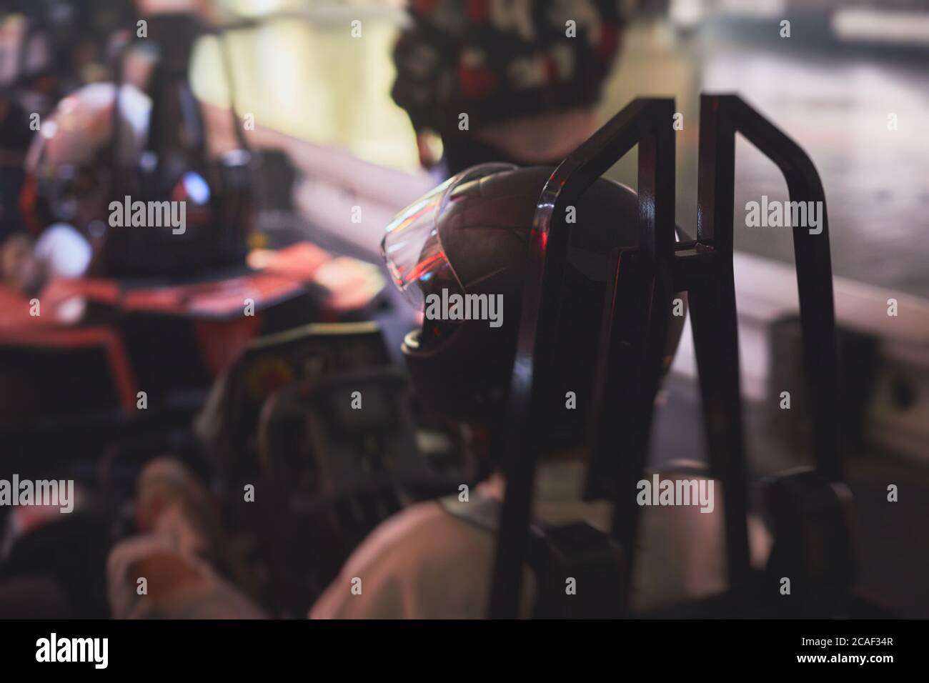 View of indoor karting racetrack, go-kart competition, go-cart racing ...