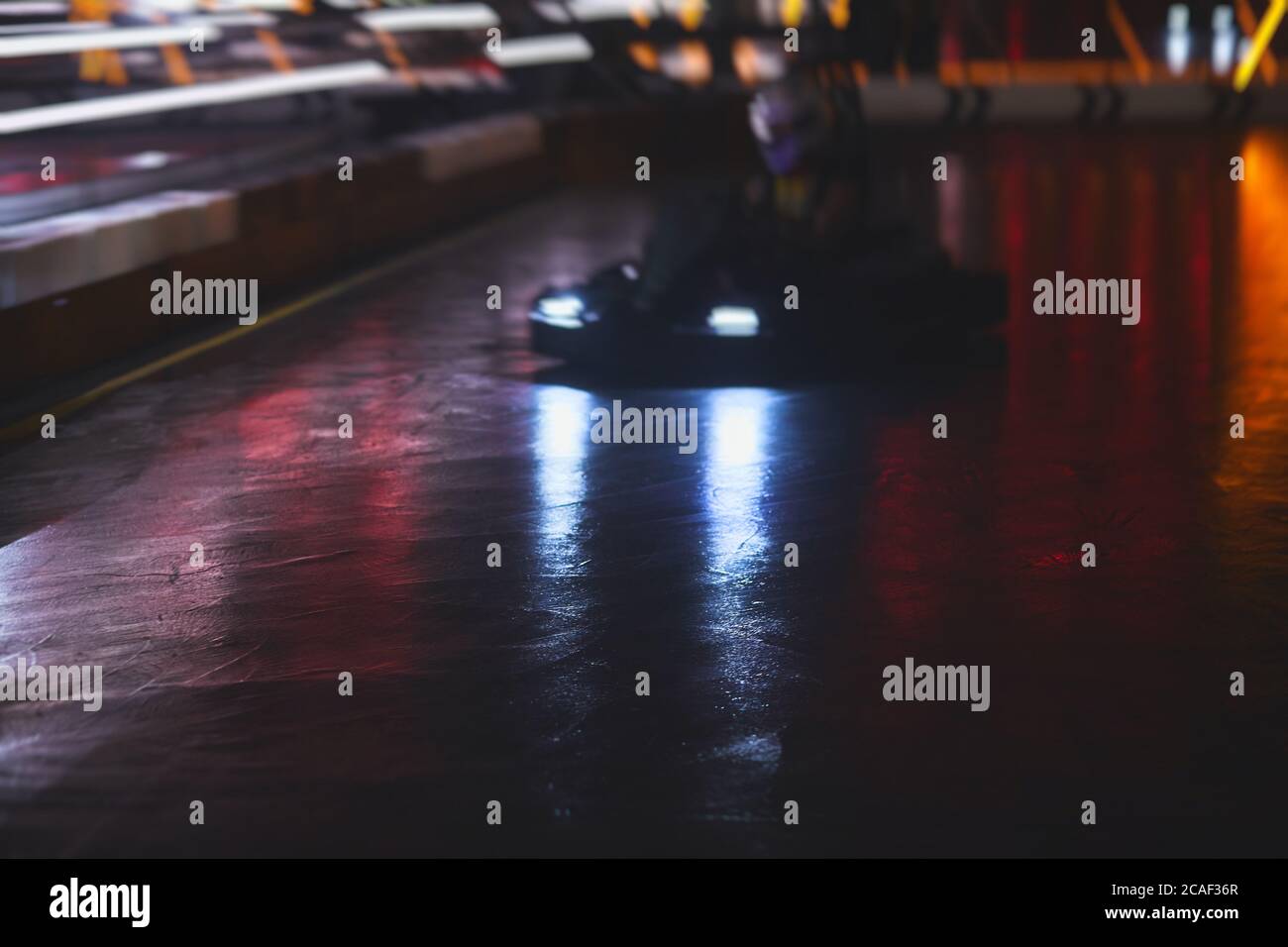 View of indoor karting racetrack, go-kart competition, go-cart racing ...