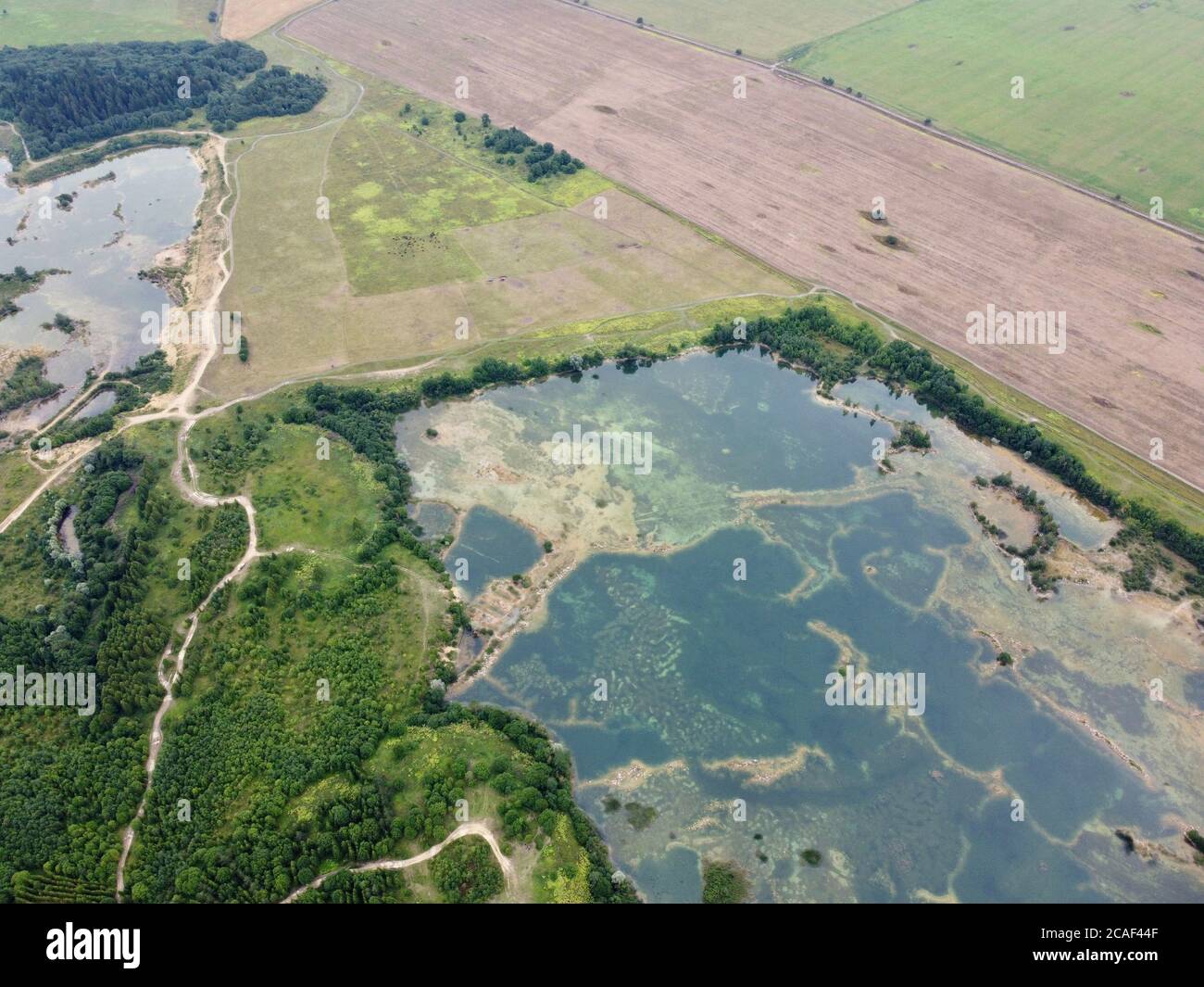 Old flooded sand pit aerial photo Stock Photo - Alamy