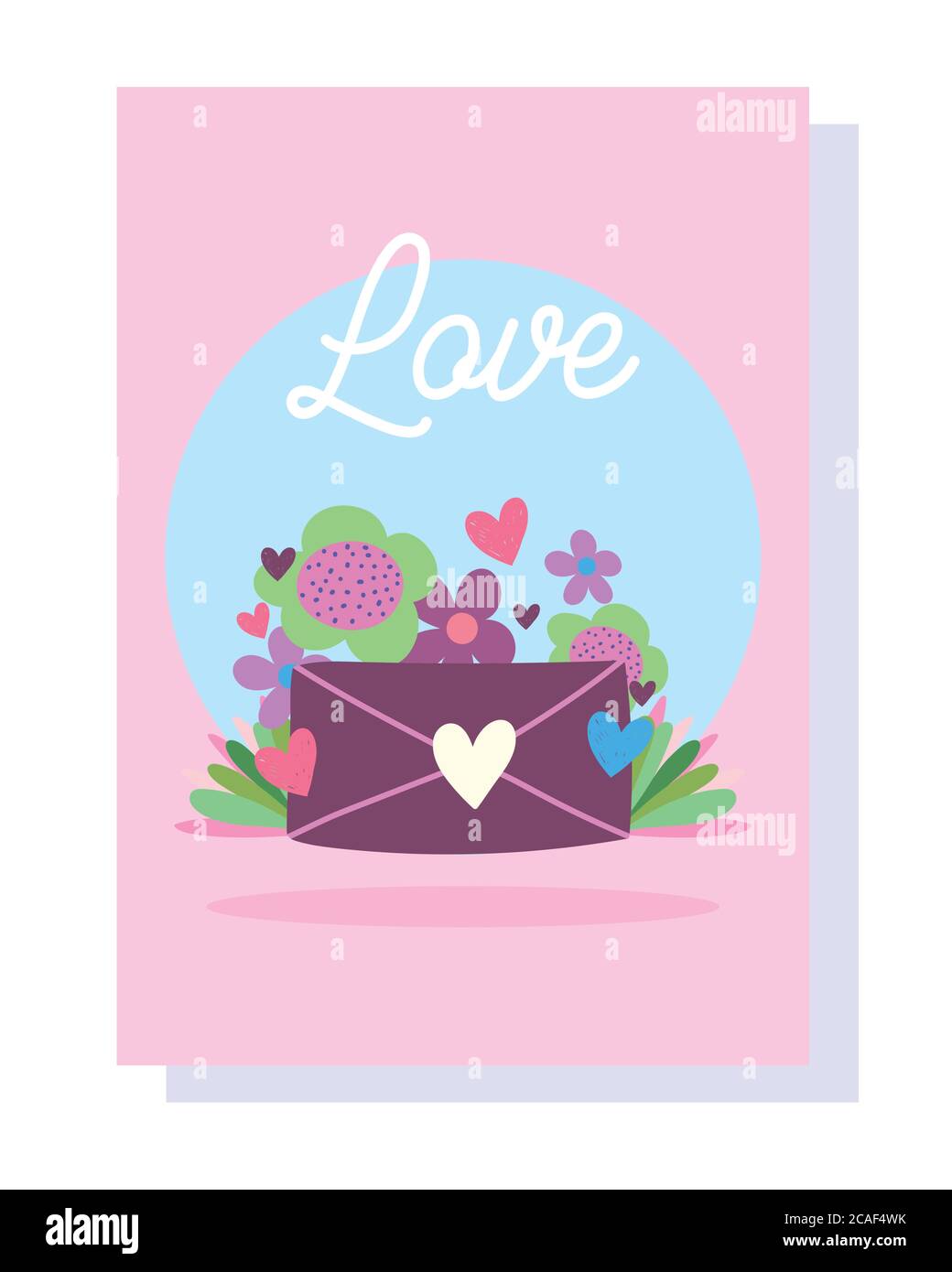 love romantic heart mail letter card flowers banner cartoon vector ...