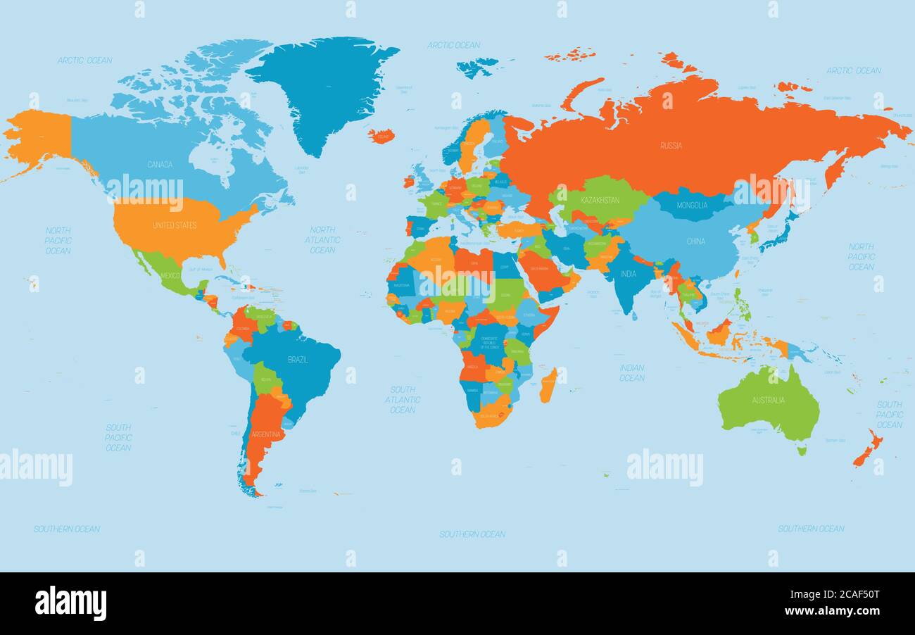 World map. High detailed political map of World with country, ocean and ...