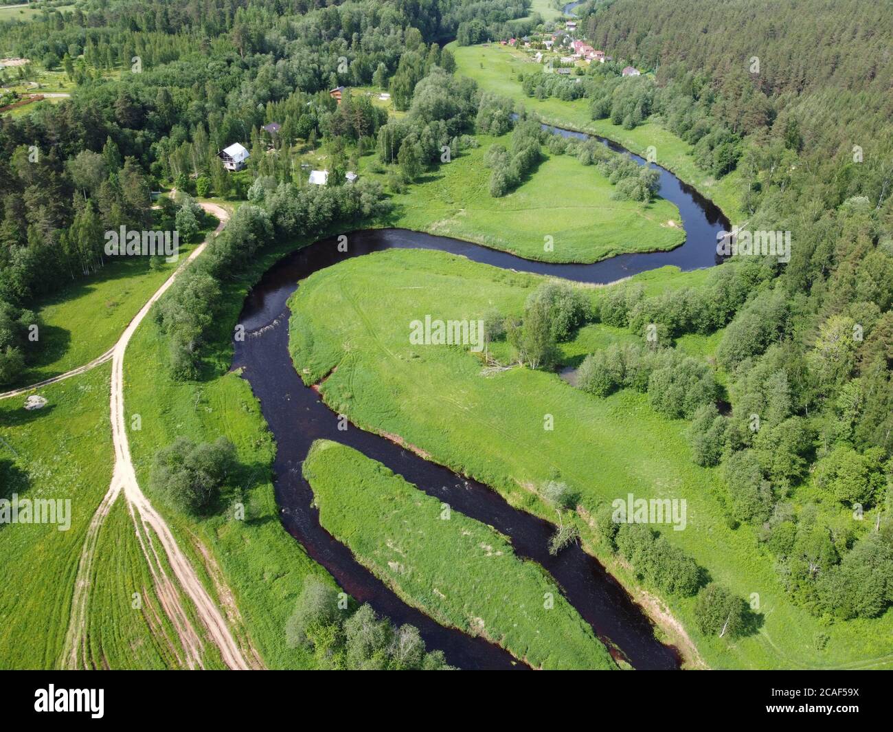 top view, river flows, aerial photography Stock Photo - Alamy