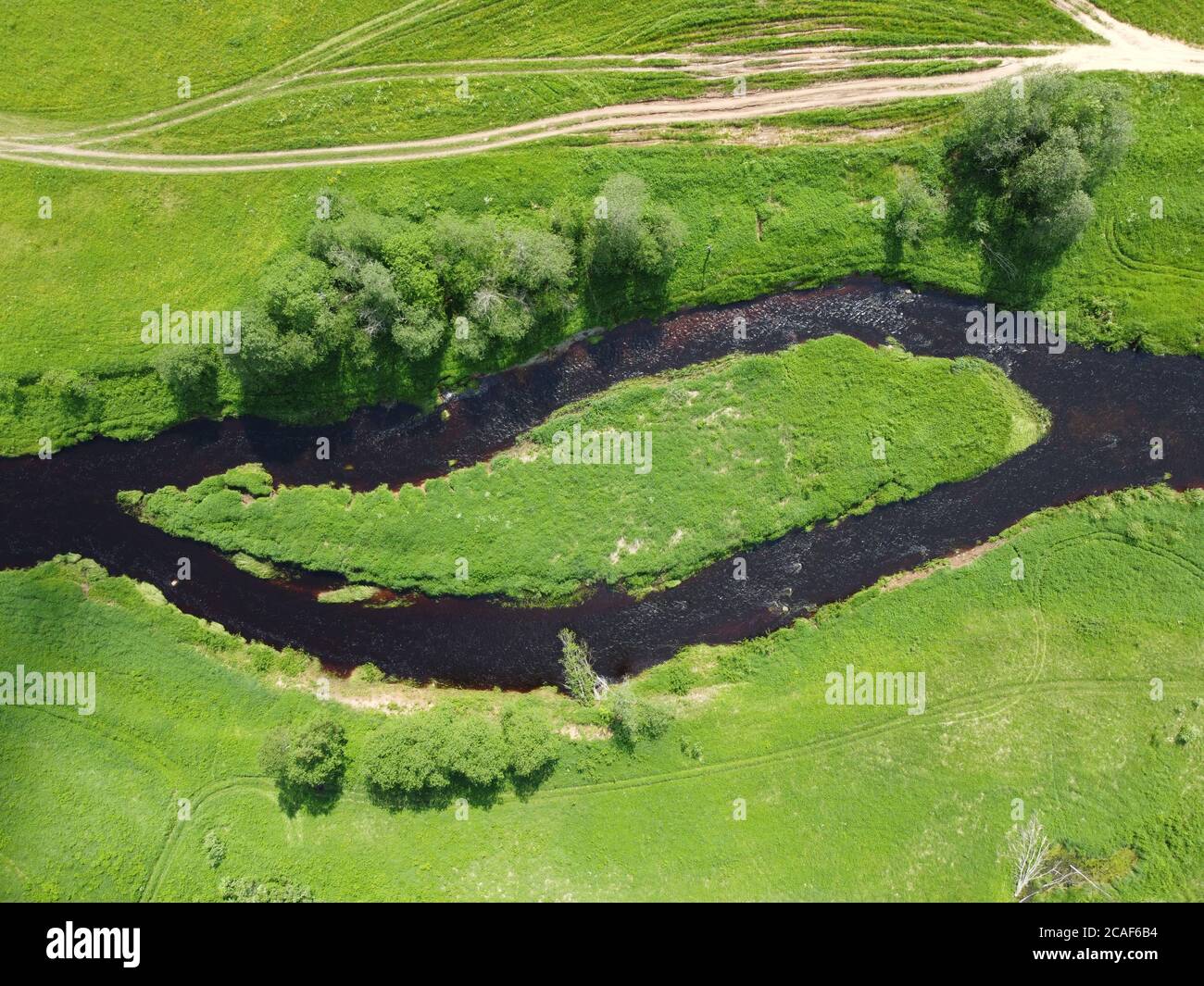 top view, river flows, aerial photography Stock Photo - Alamy