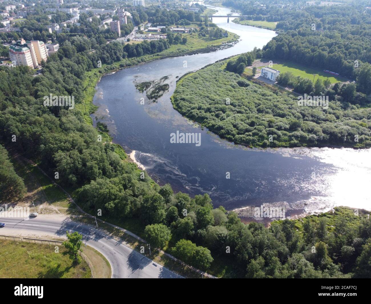 top view, river flows, aerial photography Stock Photo - Alamy