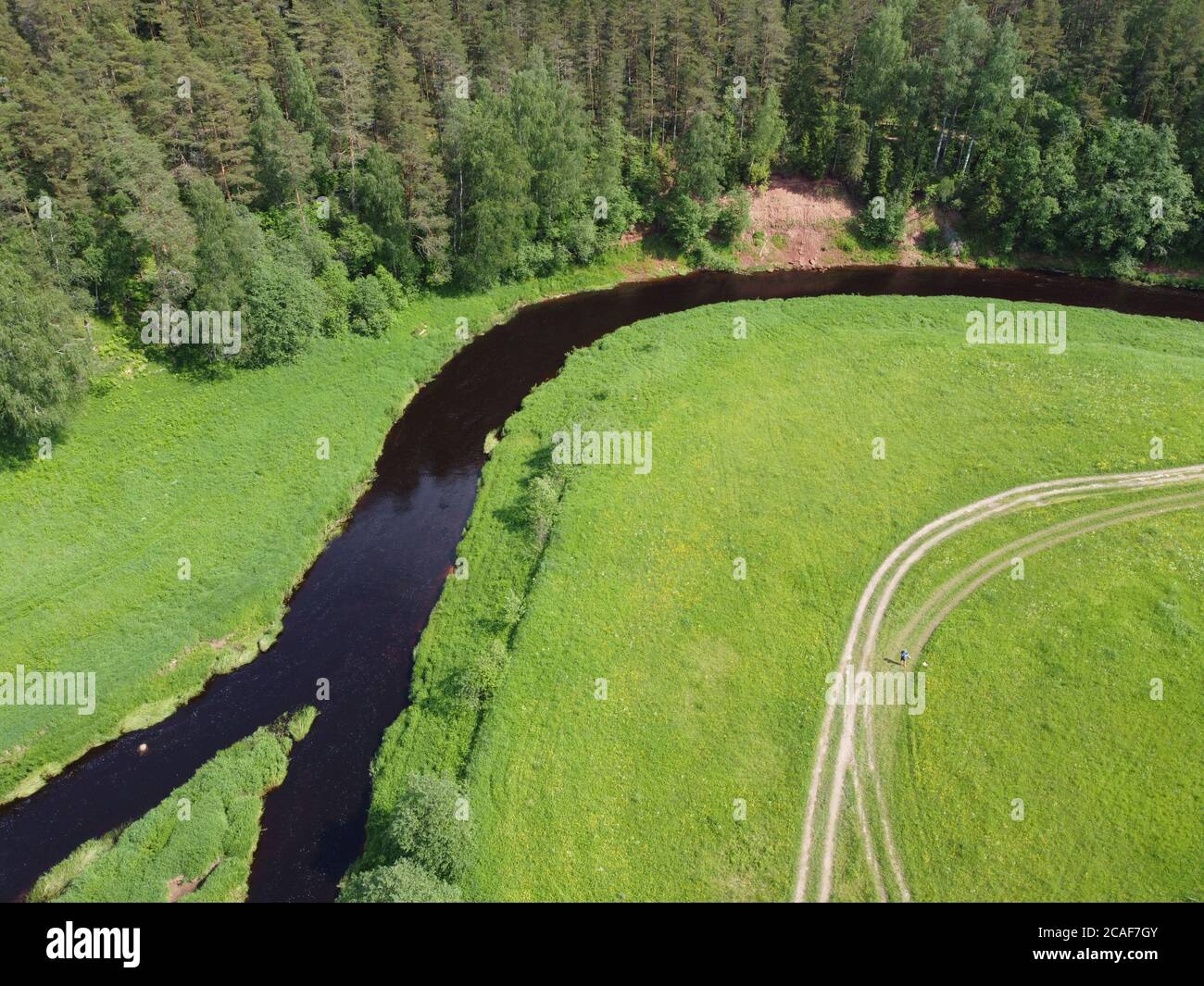 top view, river flows, aerial photography Stock Photo - Alamy