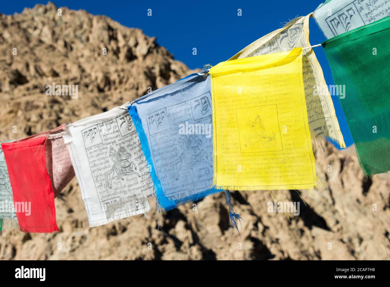 Ladakh, India - Tibetan, prayer flag at Turtuk Monastery (Turtuk Gompa ...