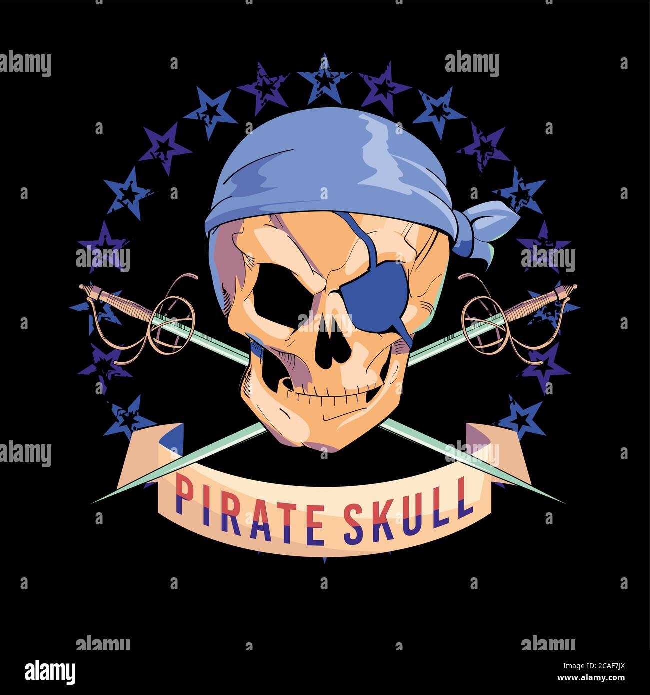 Vector illustration of pirate skull, with eye patch and two crossed ...
