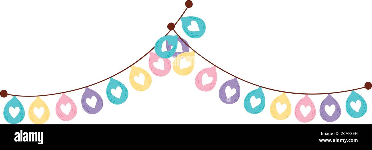 rounded pennats hearts decoration celebration party isolated icon ...