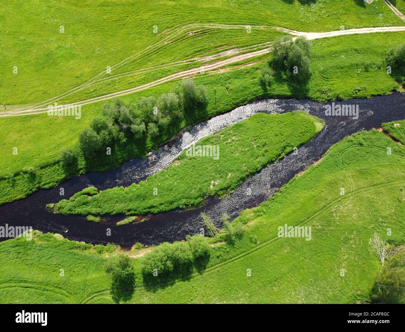 top view, river flows, aerial photography Stock Photo - Alamy