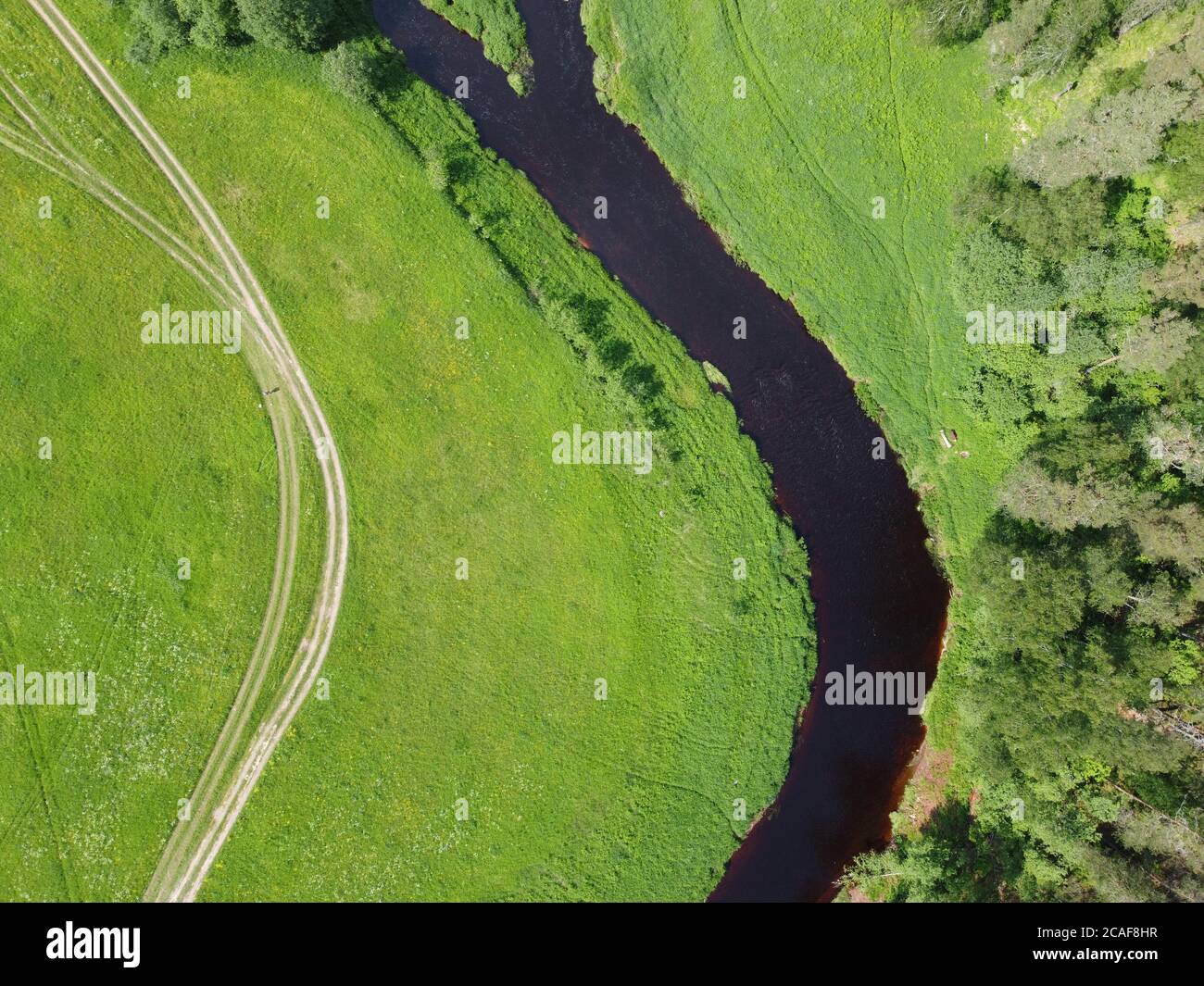 top view, river flows, aerial photography Stock Photo - Alamy