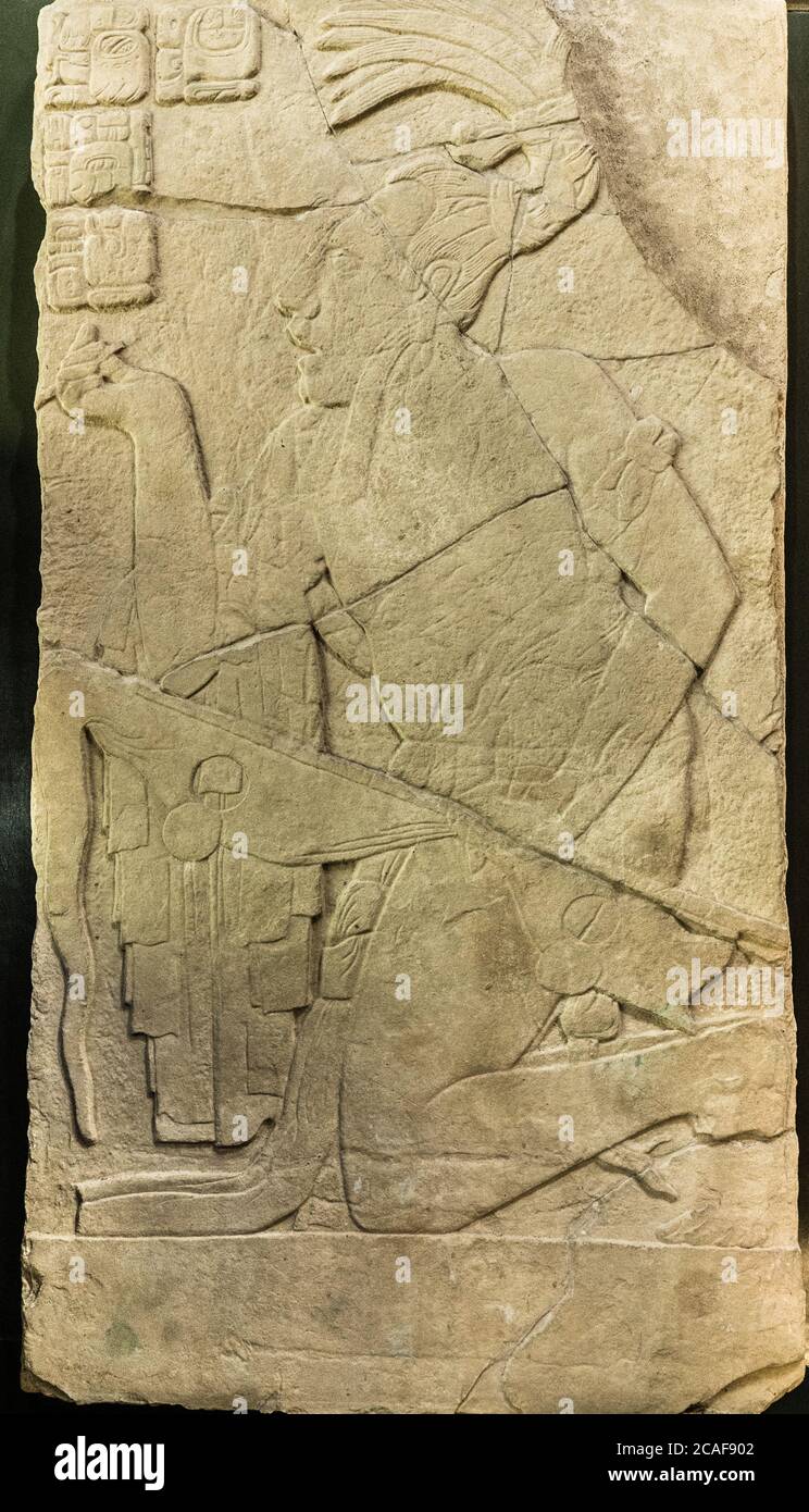 Mayan stone-carved tablet from the ruins of Palenque, Mexico. Palenque ...