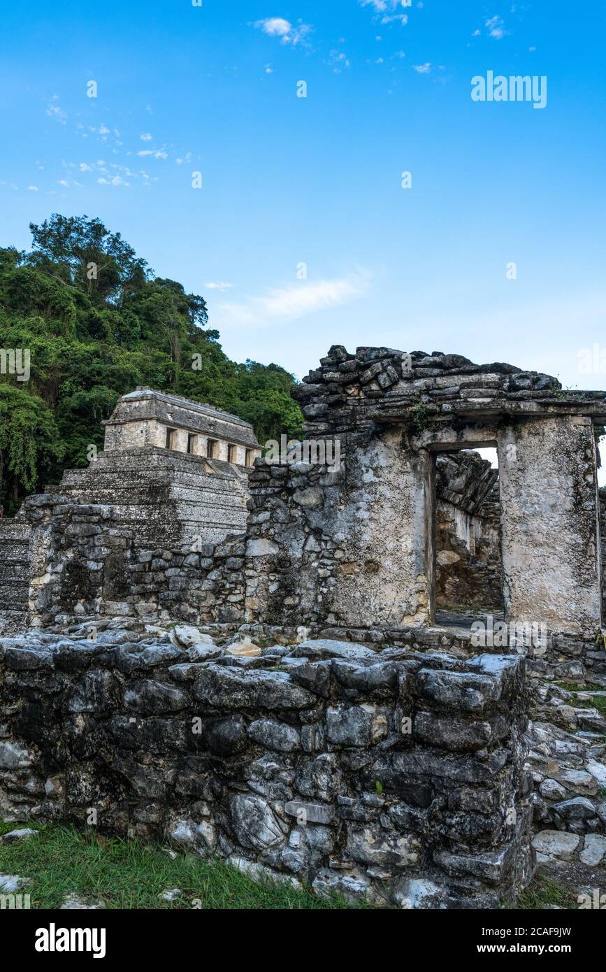 The Temple of the Inscriptions with Palace rooms in the foreground at ...