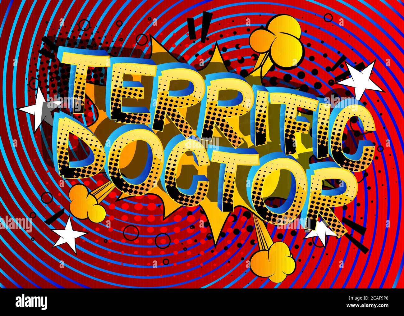 Terrific Doctor Comic book style cartoon words on abstract comics ...