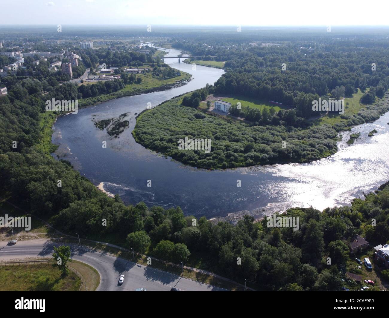 top view, river flows, aerial photography Stock Photo - Alamy