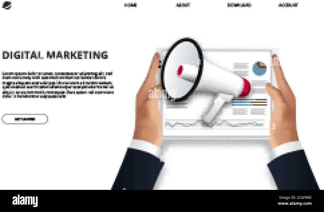 Data of digital marketing concept with illustration of hand holding ...