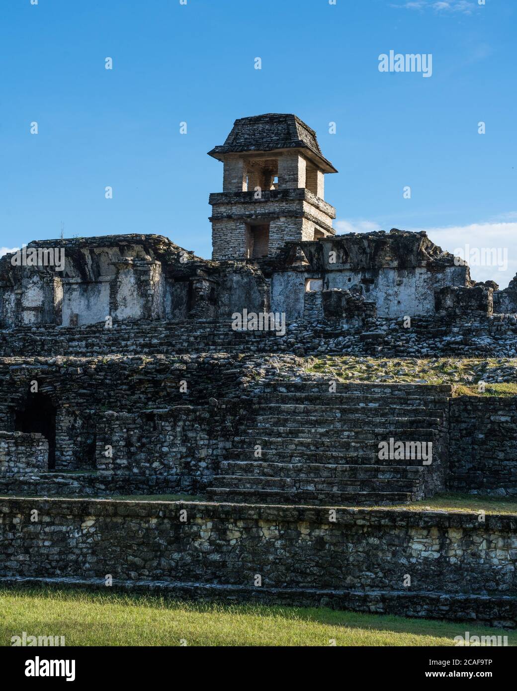 The Palace tower in the ruins of the Mayan city of Palenque, Palenque ...