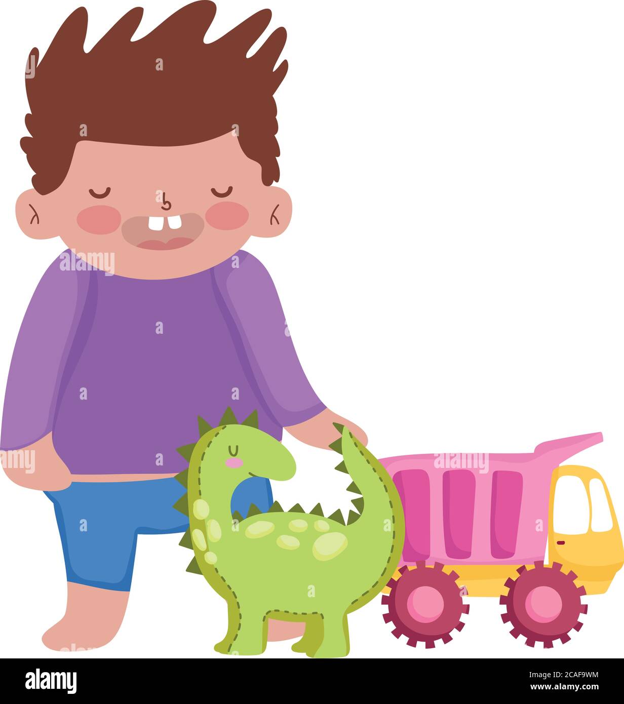 toys object for small kids to play cartoon, boy with dinosaur and truck ...