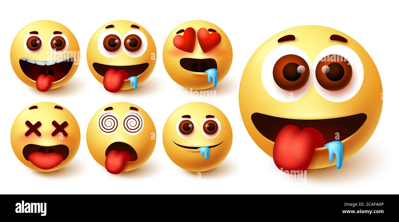 Emojis smiley hungry vector set. Emoji avatar character face in hungry ...