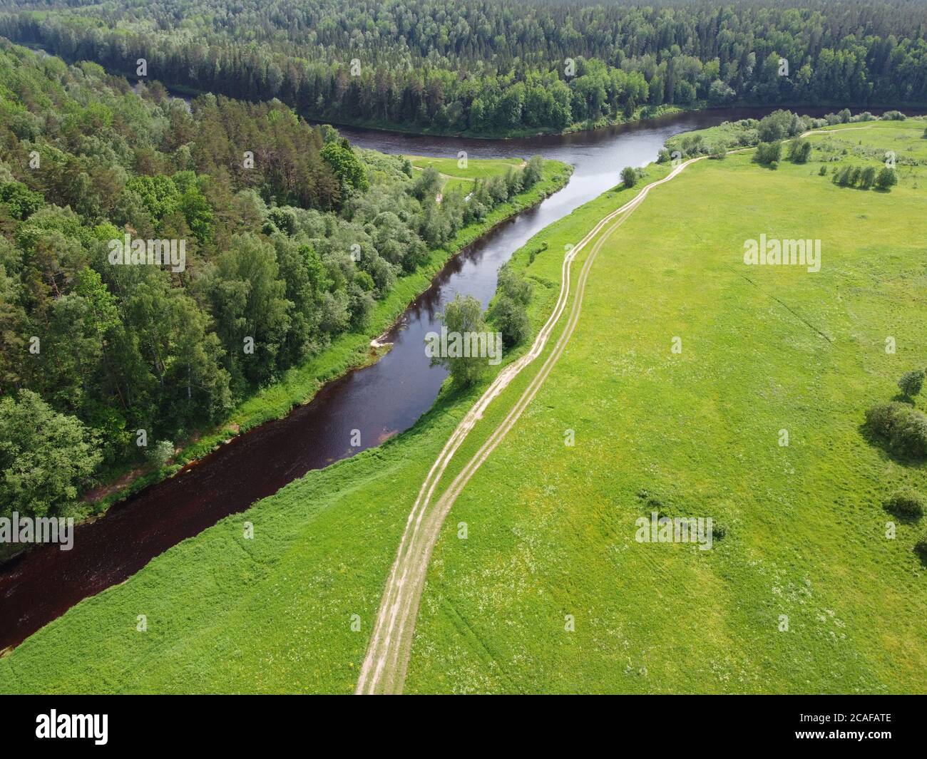 top view, river flows, aerial photography Stock Photo - Alamy