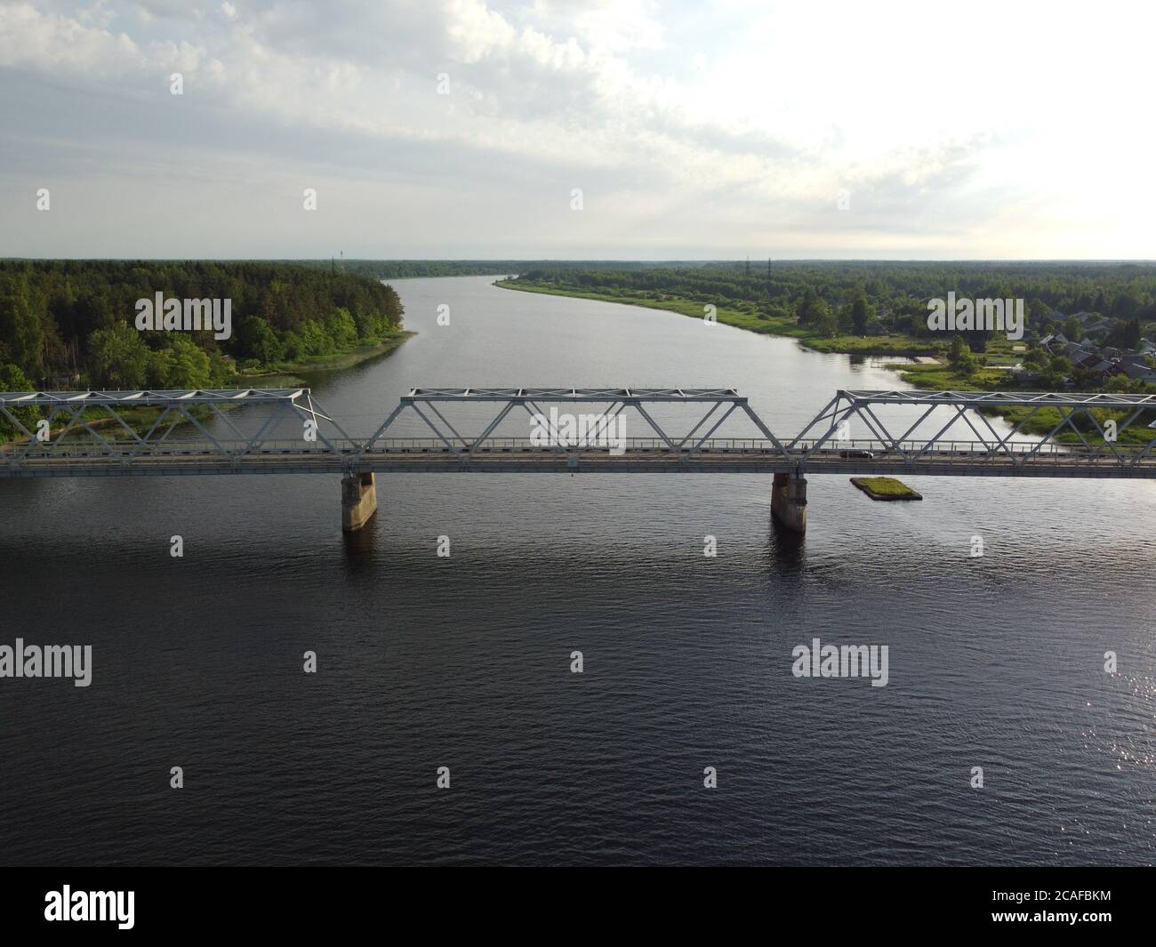 truss iron bridge through river,view an air,aerial photo Stock Photo ...