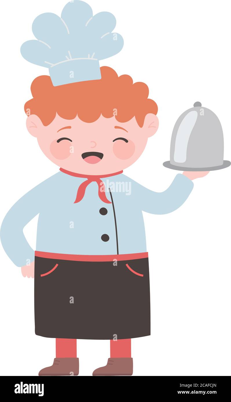 chef boy with apron and platter cartoon character isolated icon design ...
